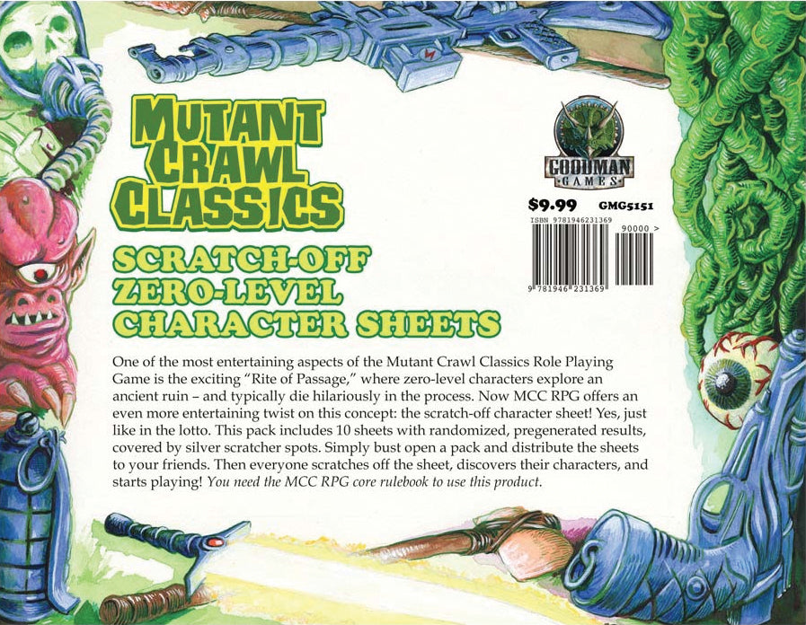 Mutant Crawl Classics RPG: 0-Level Scratch Off Character Sheets ...